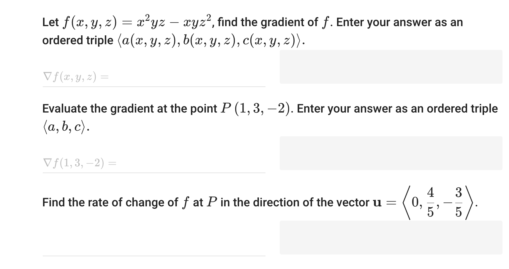 Let f(x,y,z)=x2yz-xyz2, ﻿find the gradient of f. | Chegg.com