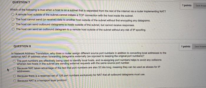 Solved 1 points Save Answ QUESTION 7 Which of the following | Chegg.com
