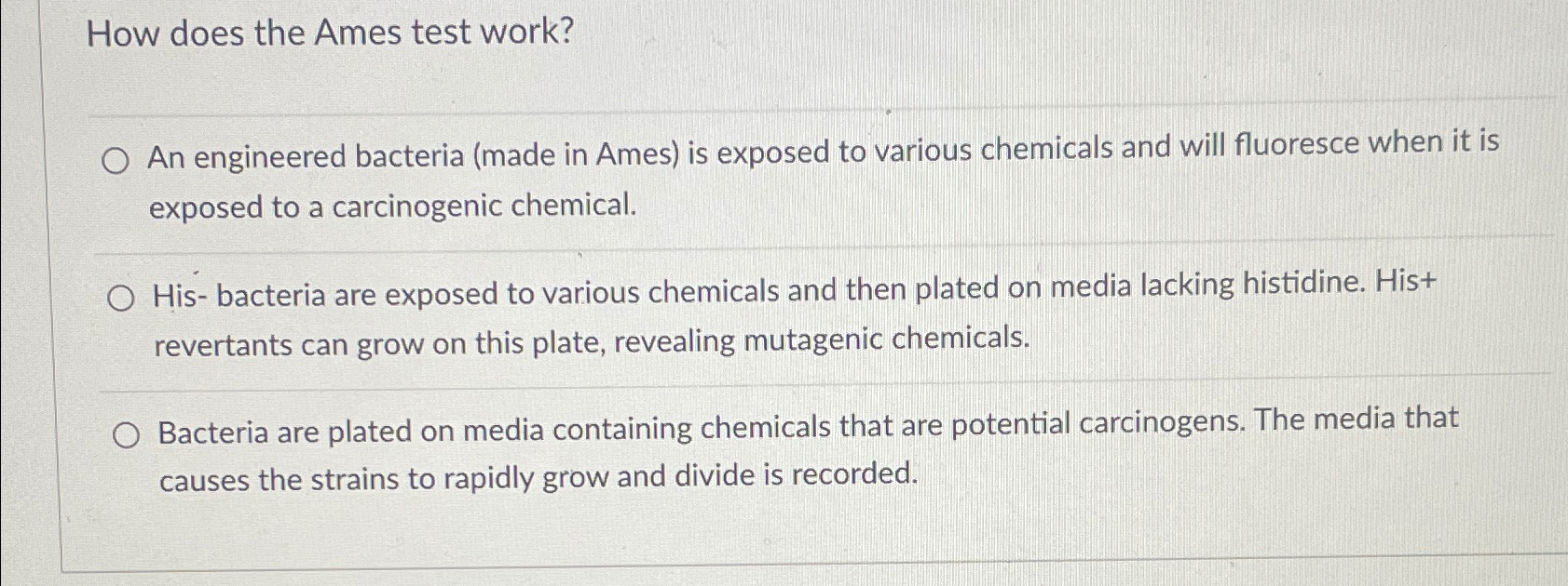 Solved How does the Ames test work?An engineered bacteria | Chegg.com