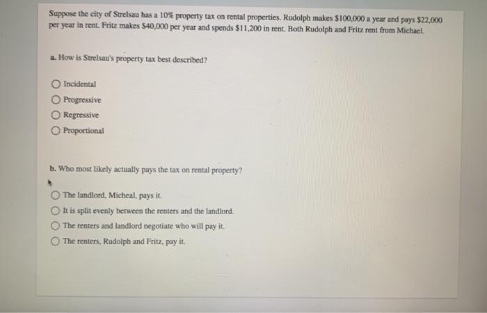 Solved Suppose the city of Strelsau has a 10% property tax | Chegg.com