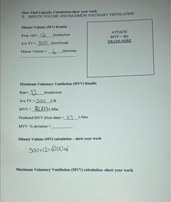 Slow Vital Capacity Calculation-show your work II. | Chegg.com