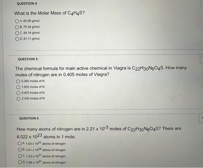 Solved What is the Molar Mass of C4H4 S ? A. 45.09 g/mol B. | Chegg.com