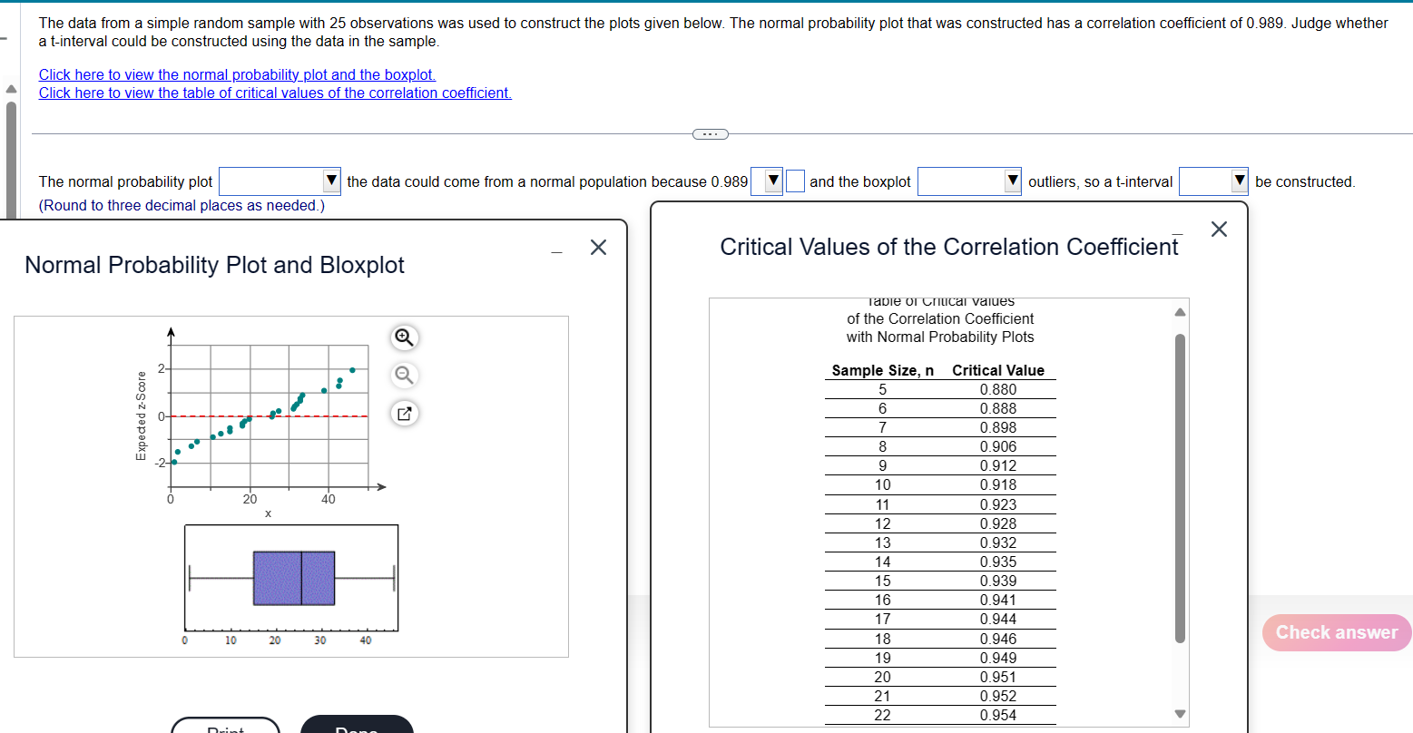 Solved a t-interval could be constructed using the data in | Chegg.com