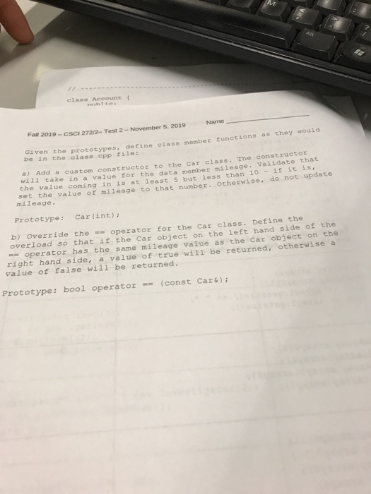 Solved Class Account Name Fall 2019-CSCI 272/2- Test 2 - | Chegg.com