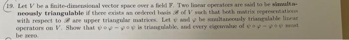Solved (19. Let V be a finite-dimensional vector space over | Chegg.com