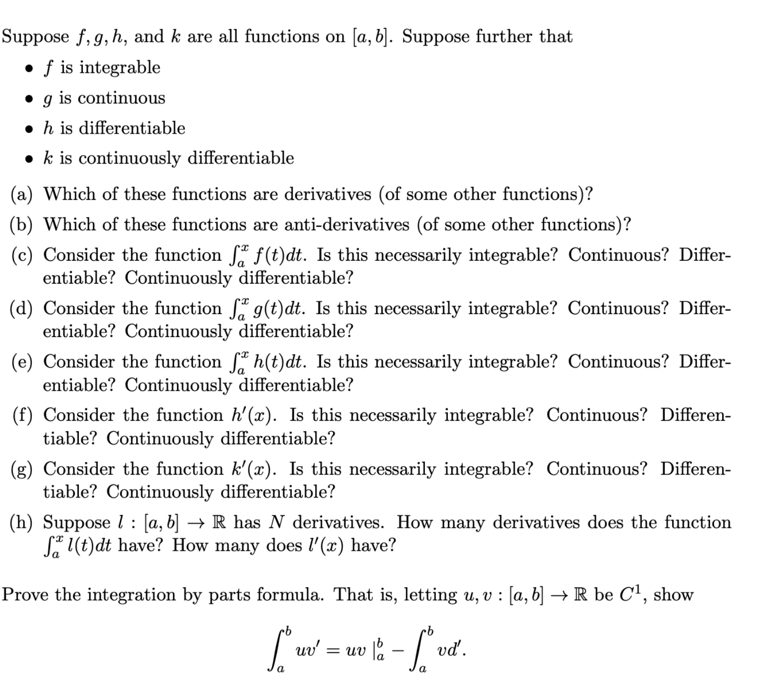 Solved Suppose f,g,h, ﻿and k ﻿are all functions on a,b. | Chegg.com