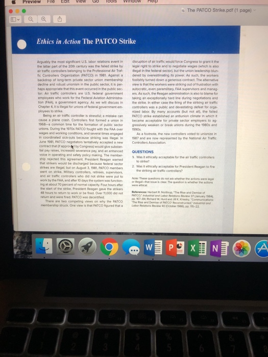 Solved Preview FIO Edit View 1005 window help The PATCO | Chegg.com