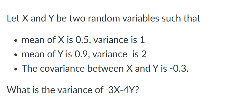 Solved Let x ﻿and Y ﻿be two random variables such thatmean | Chegg.com