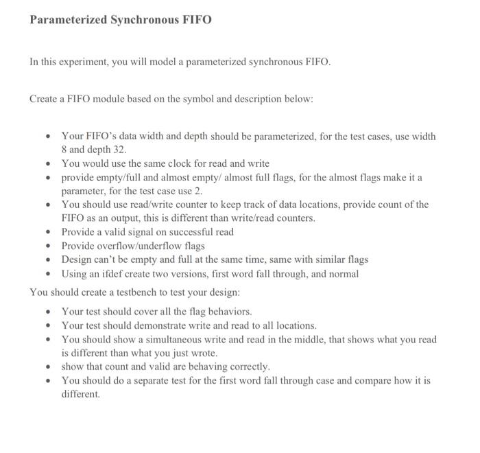 Solved Parameterized Synchronous Fifo In This Experiment 