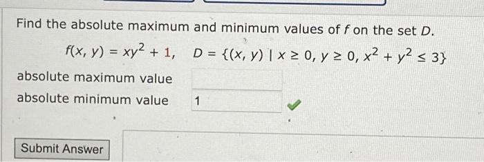 Solved Find the absolute maximum and minimum values of f on | Chegg.com