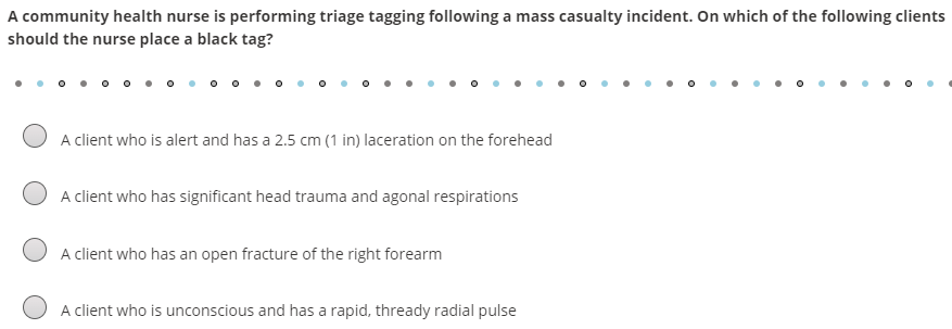 Solved A community health nurse is performing triage tagging | Chegg.com