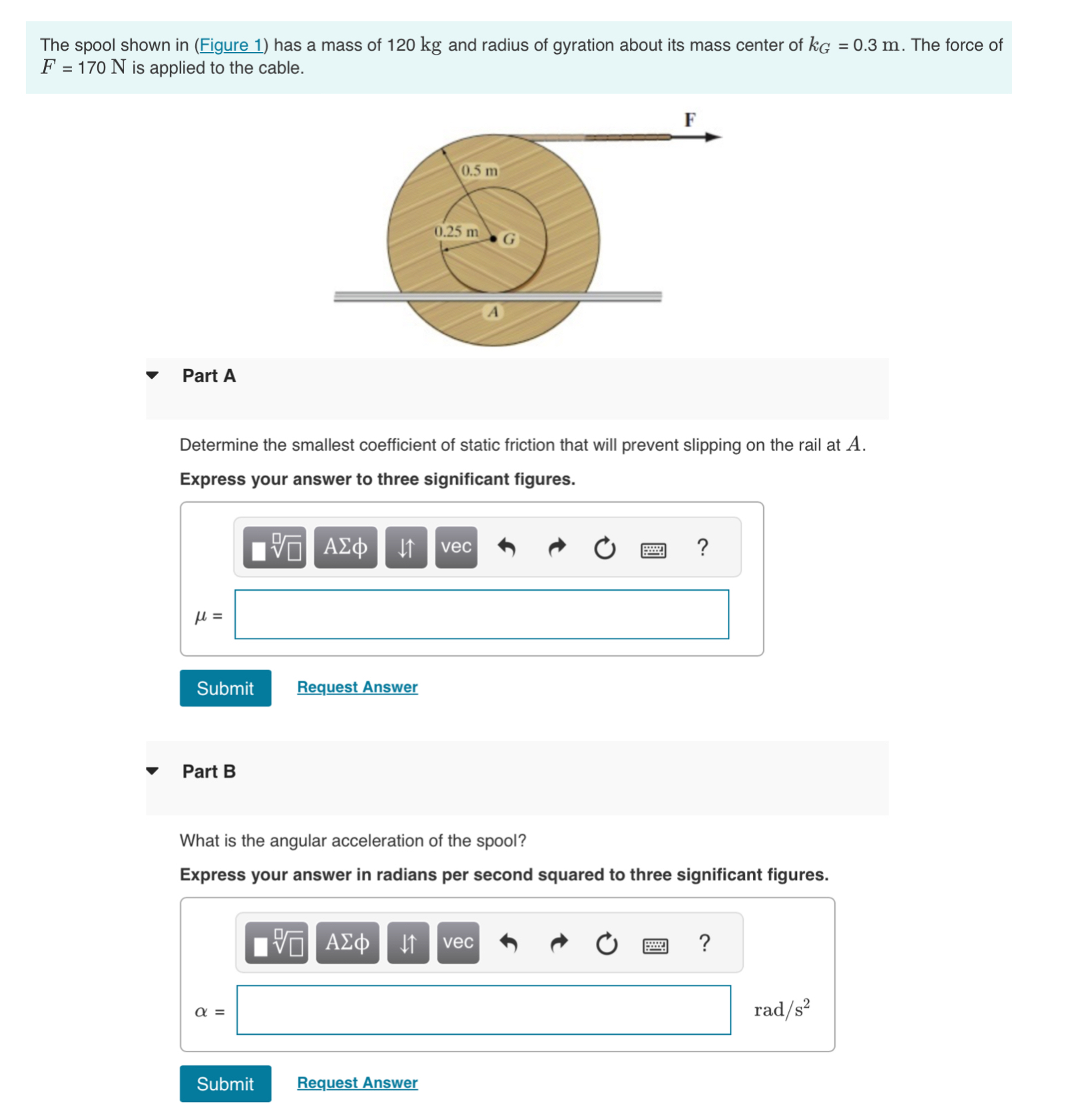 Solved The spool shown in (Figure 1) has a mass of 120kg and | Chegg.com