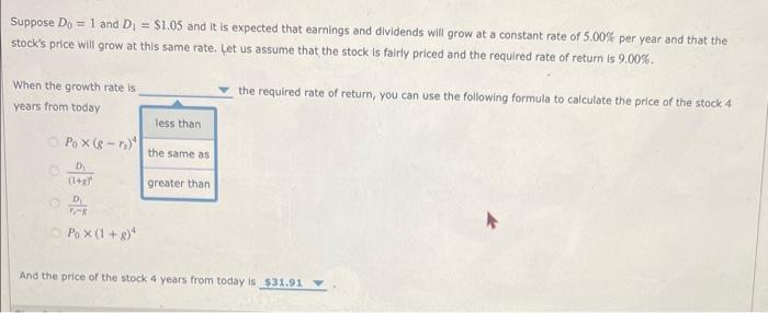 Solved Suppose D0=1 and D1=$1.05 and it is expected that | Chegg.com
