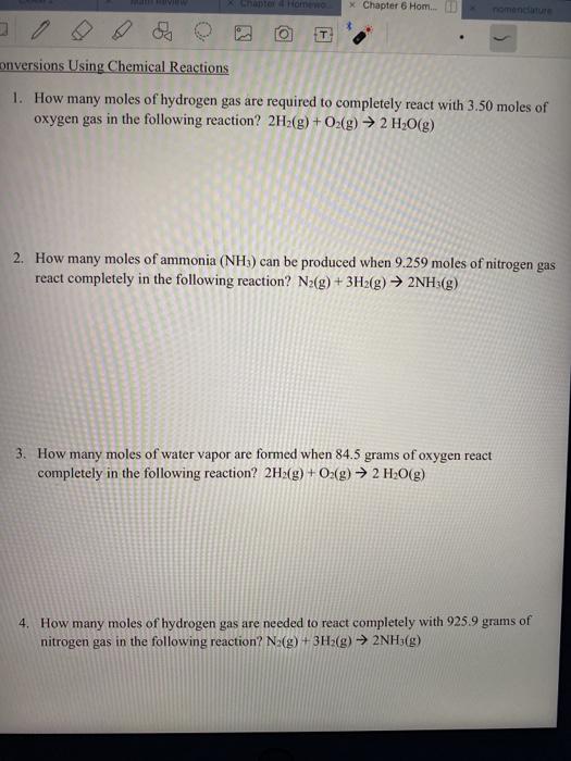 Solved 1. How many moles of hydrogen gas are required to | Chegg.com