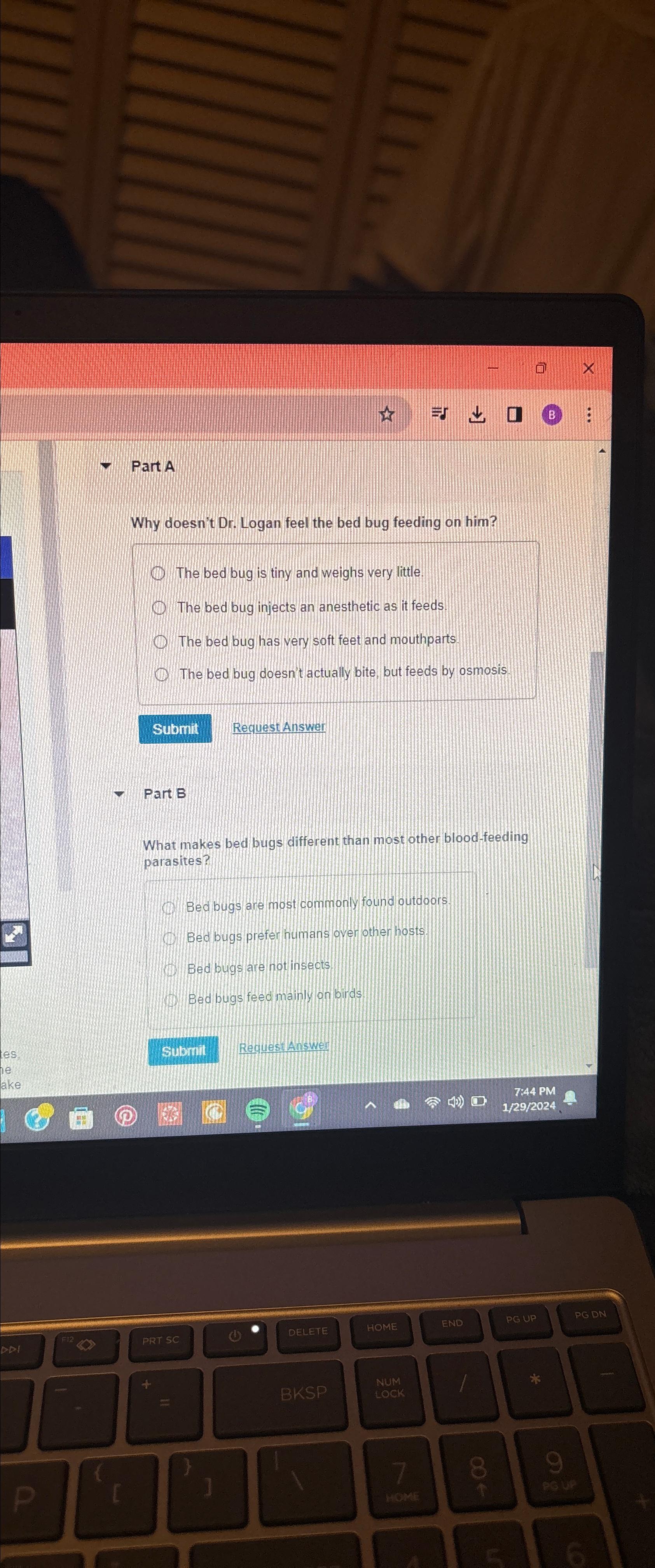 Solved Part AWhy doesn't Dr. ﻿Logan feel the bed bug feeding | Chegg.com