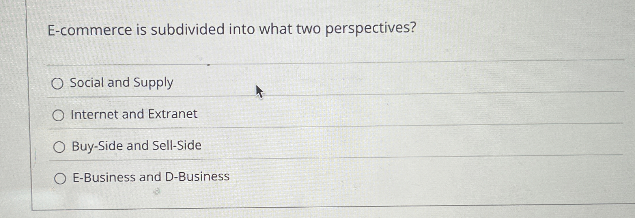 Solved E-commerce is subdivided into what two | Chegg.com