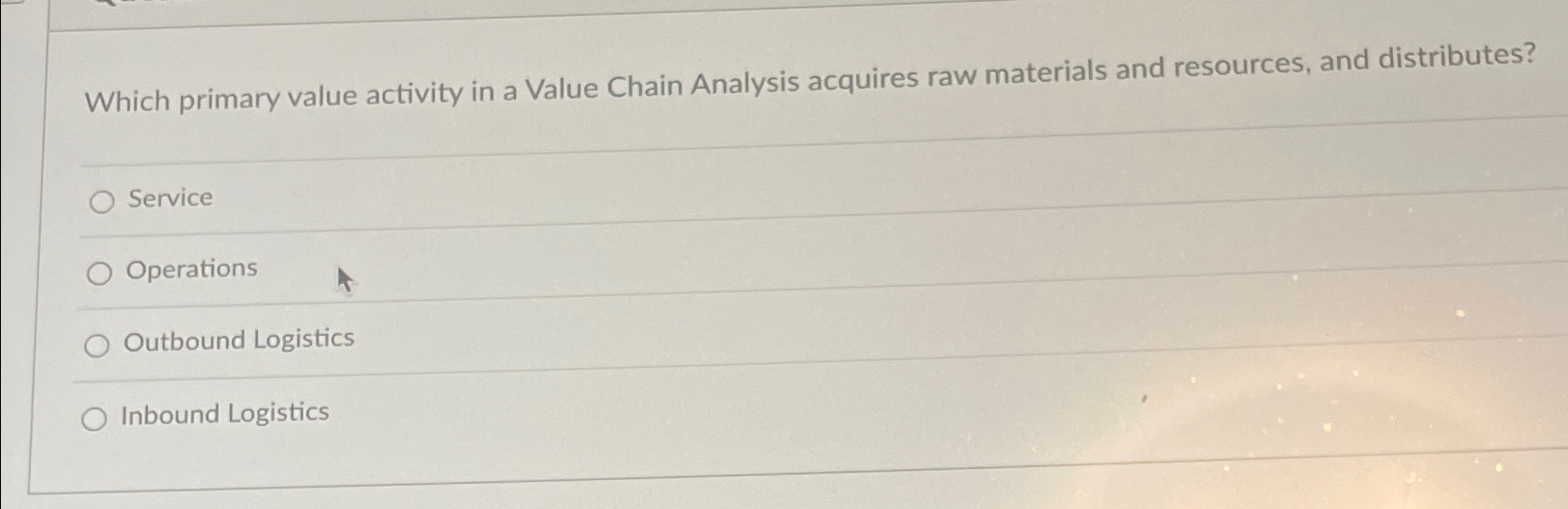 Solved Which primary value activity in a Value Chain | Chegg.com
