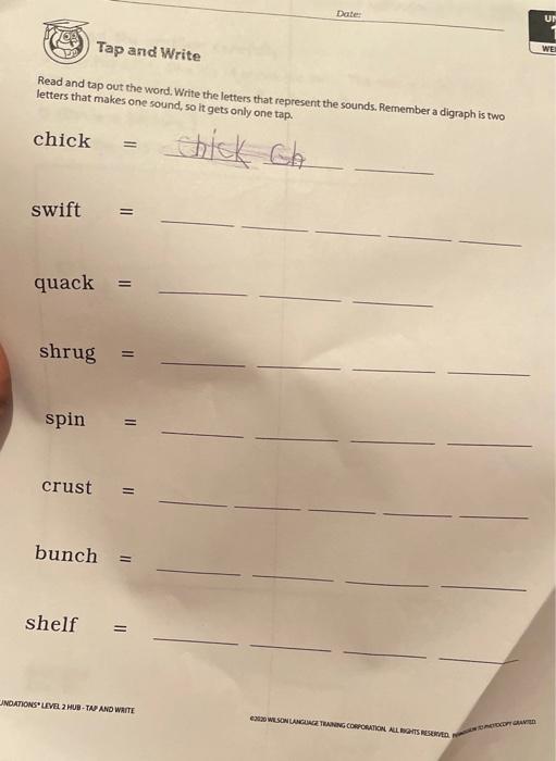 Read and tap out the word. Write the letters that | Chegg.com