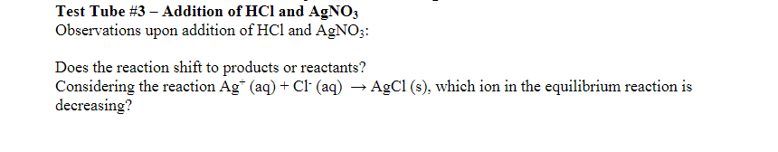 Solved Test Tube #3 - ﻿Addition of HCl ﻿and | Chegg.com