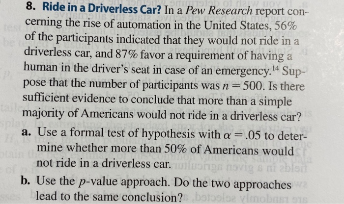 Solved 8. Ride in a Driverless Car? In a Pew Research | Chegg.com
