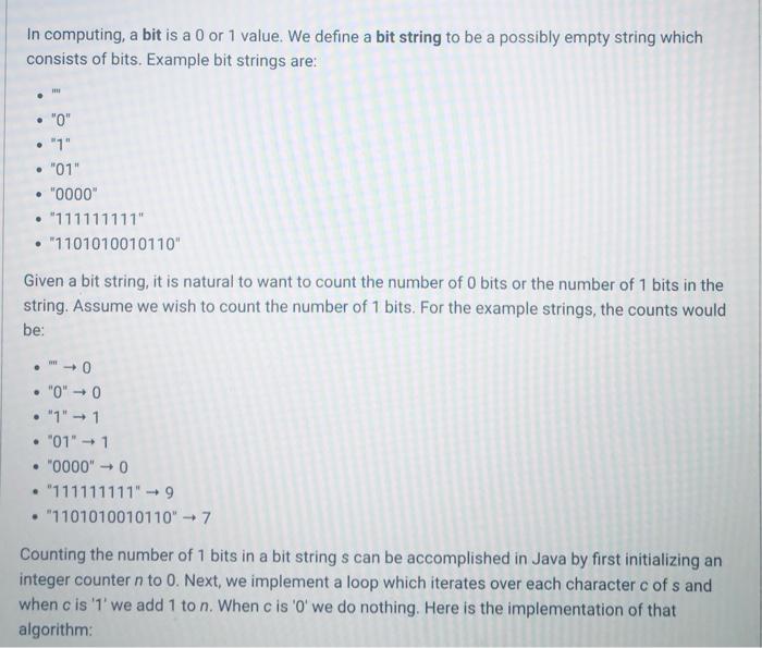 Solved In computing, a bit is a 0 or 1 value. We define a | Chegg.com