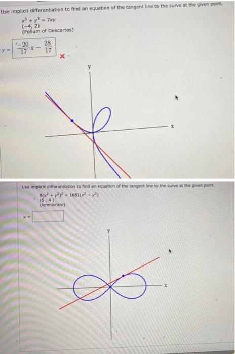 Solved Use implicit differentiation to find an equation of | Chegg.com