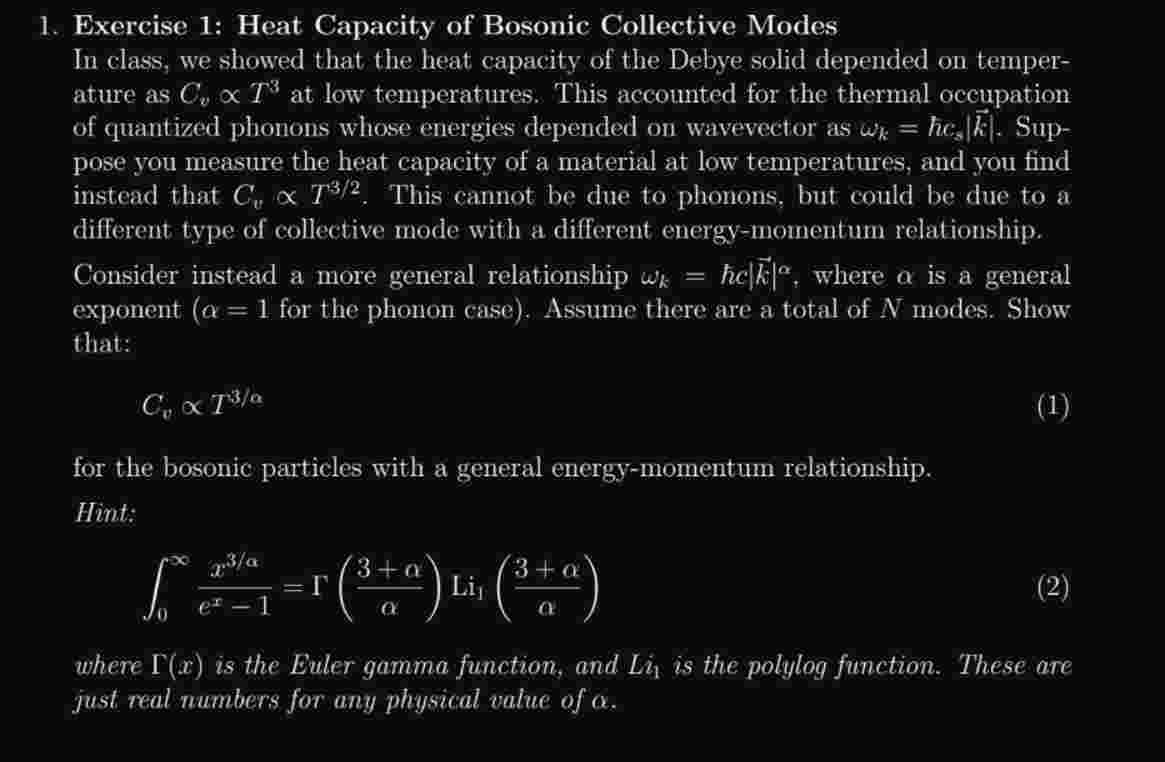 Solved Exercise 1: Heat Capacity of Bosonic Collective Modes | Chegg.com