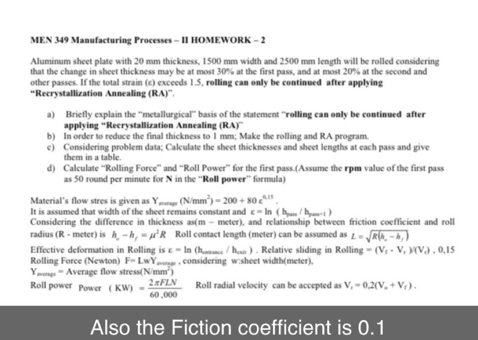 Solved MEN 349 Manufacturing Processes - II HOMEWORK - 2 | Chegg.com
