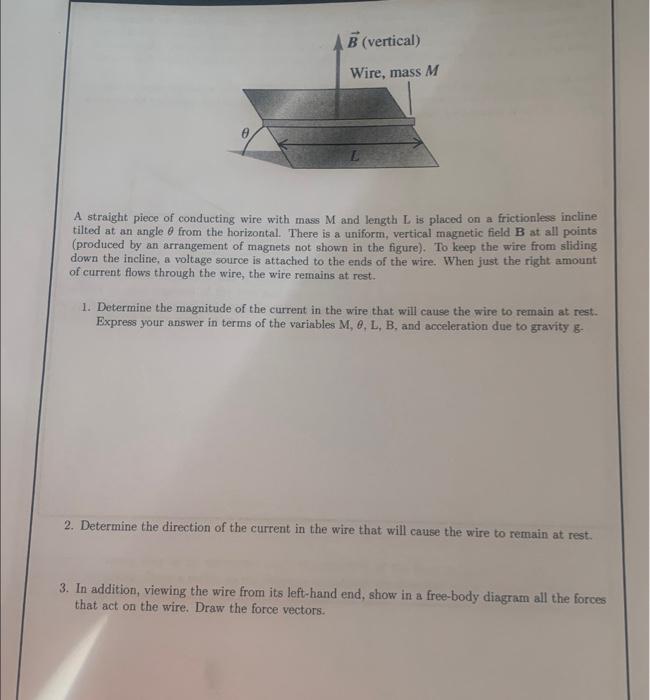 Solved A straight piece of conducting wire with mass M and | Chegg.com