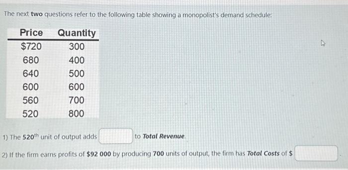 Solved The next two questions refer to the following table | Chegg.com