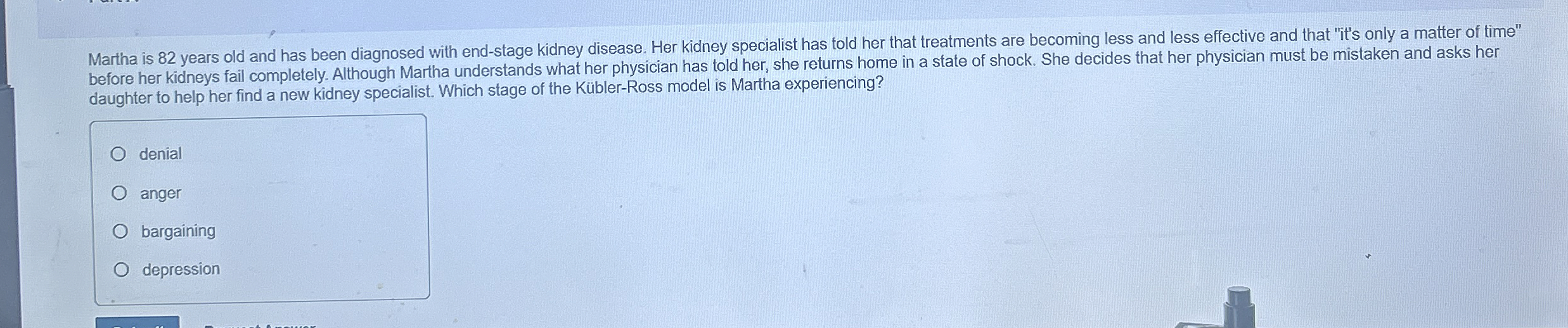 Solved Martha is 82 ﻿years old and has been diagnosed with | Chegg.com