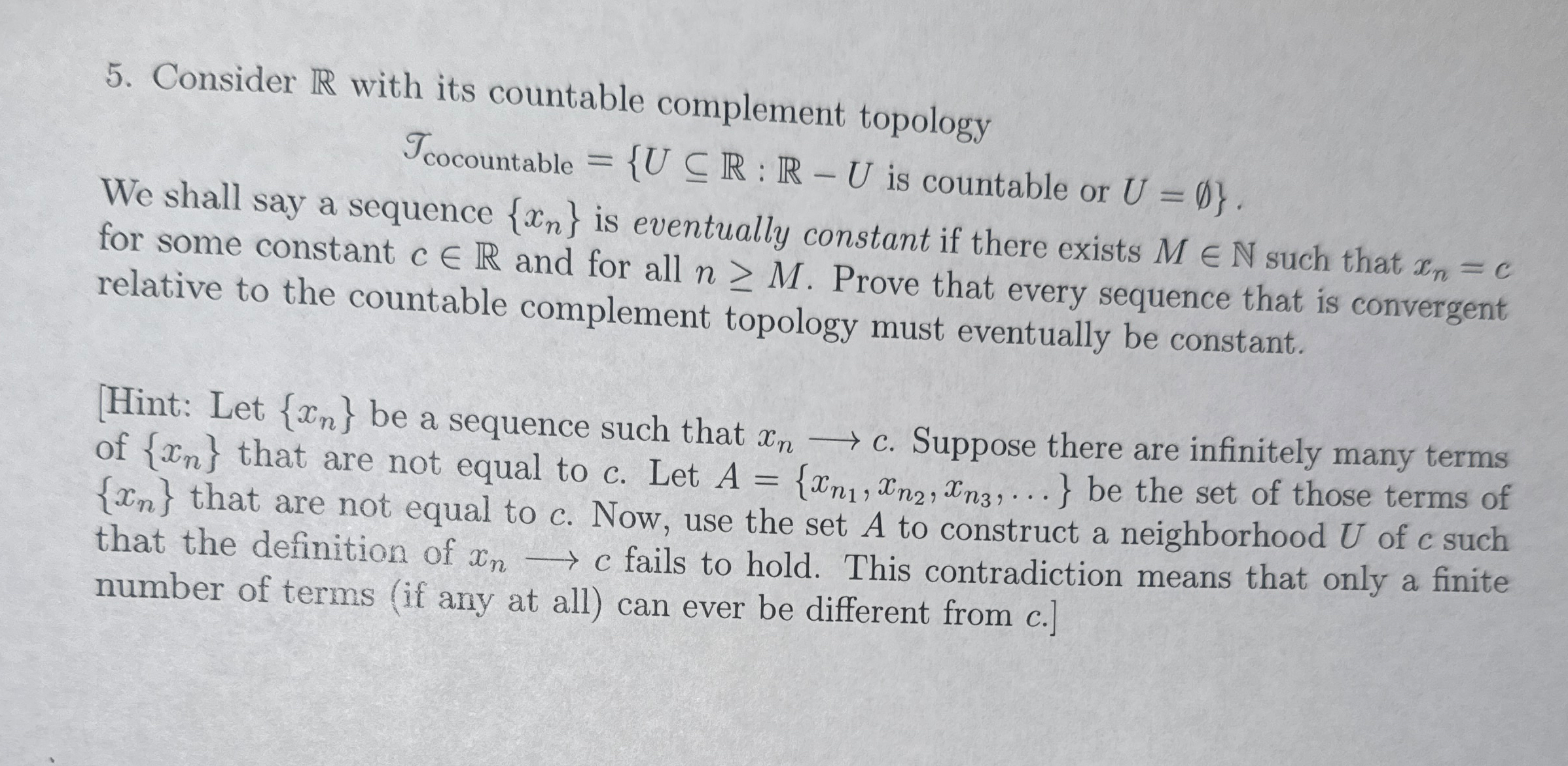 Solved Consider R ﻿with its countable complement topologyWe | Chegg.com