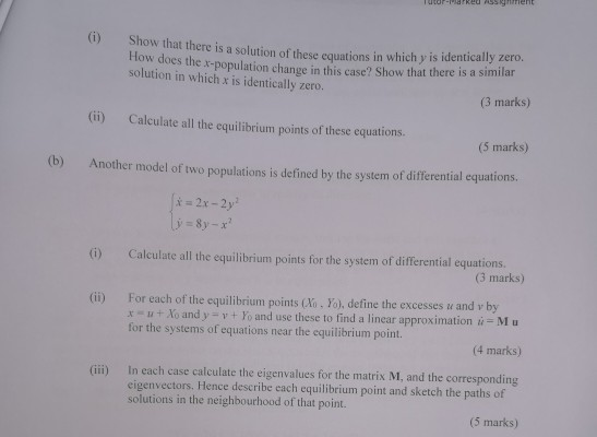 Solved Question 3 (a) The following system of differential | Chegg.com