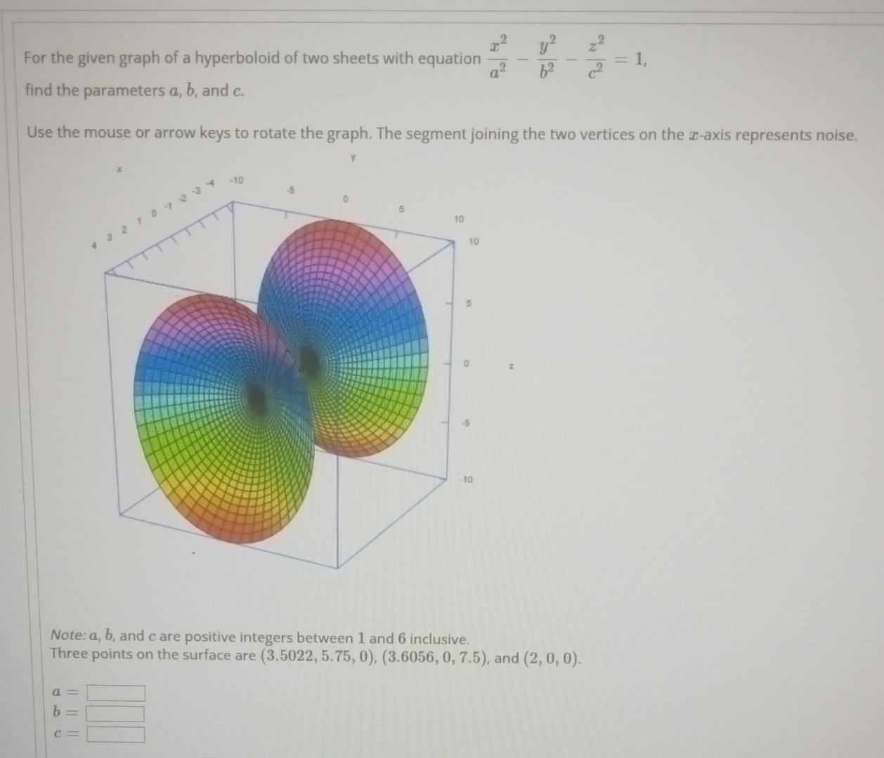 Solved For the given graph of a hyperboloid of two sheets | Chegg.com