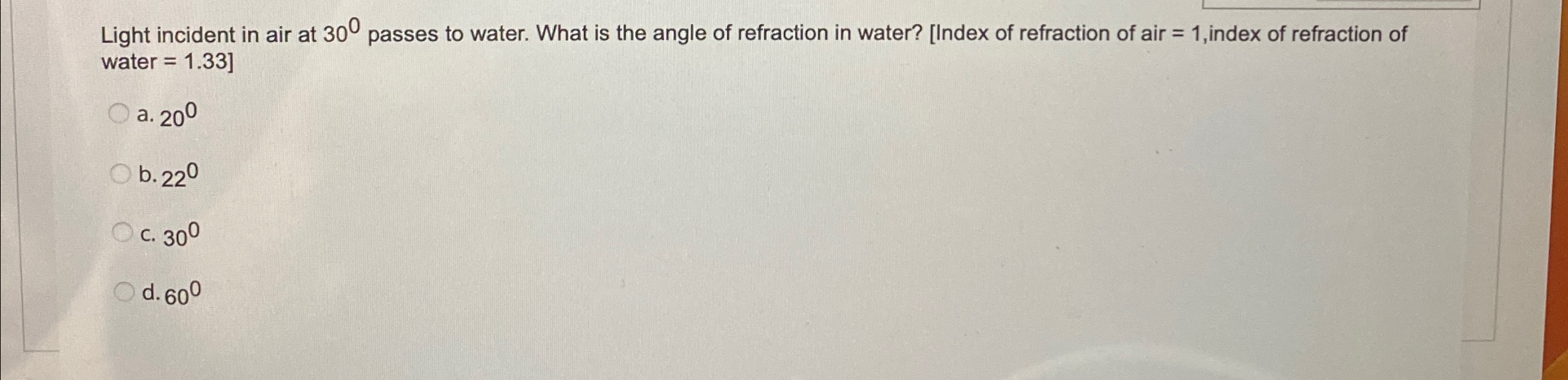Solved Light incident in air at 300 ﻿passes to water. What | Chegg.com