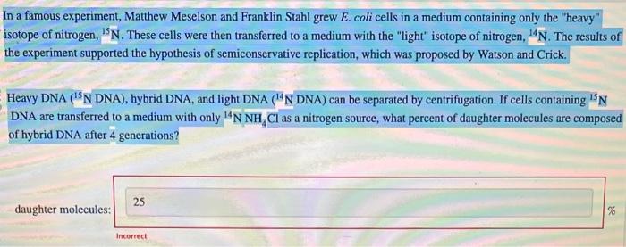 Solved In a famous experiment, Matthew Meselson and Franklin | Chegg.com