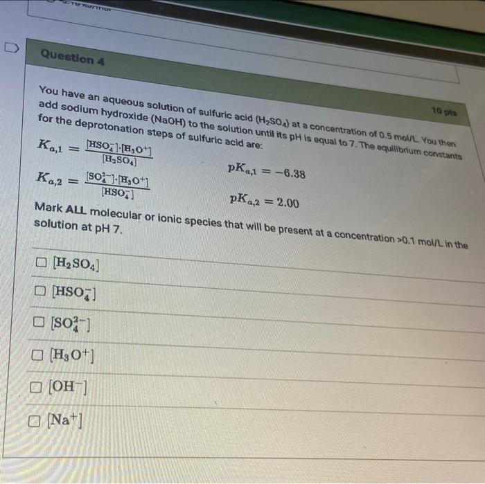 Solved You have an aqueous solution of sulfuric acid (H2SO4) | Chegg.com