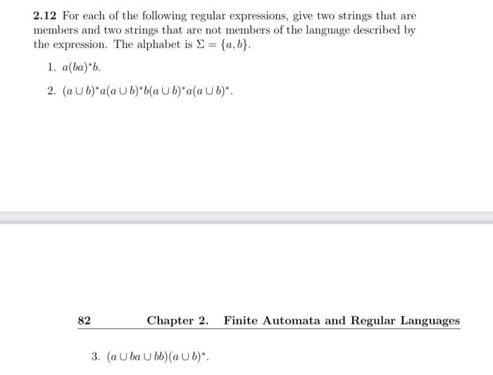 Solved 2.12 For each of the following regular expressions, | Chegg.com