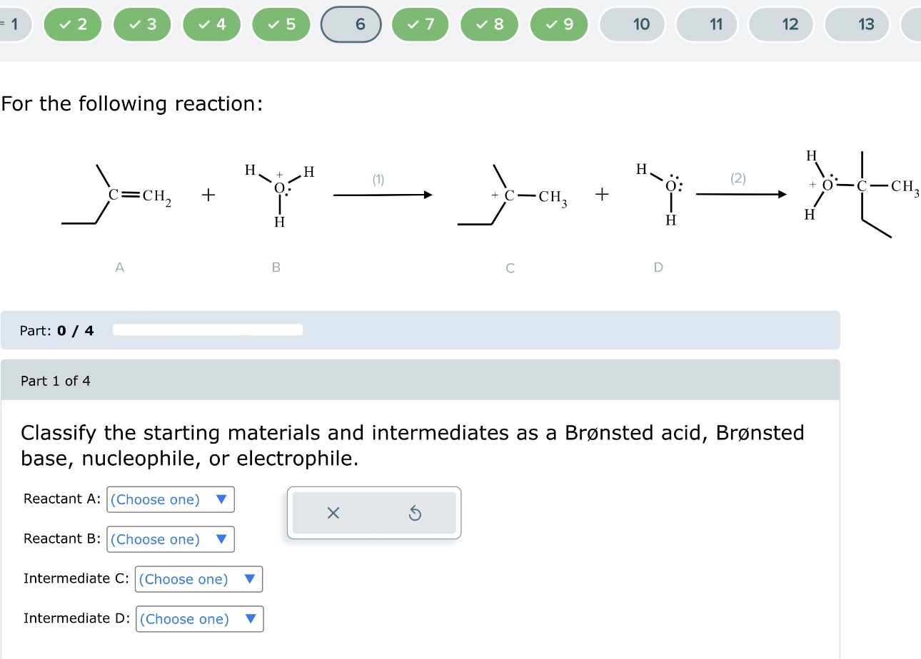 Solved For the following reaction:Part: 0 / 4Part 1 ﻿of | Chegg.com