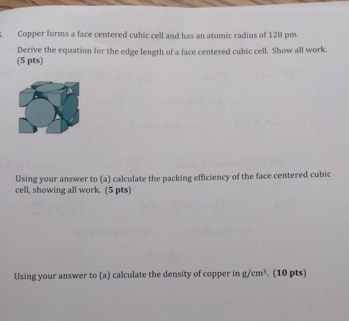 Solved Copper forms a face centered cubic cell and has an | Chegg.com