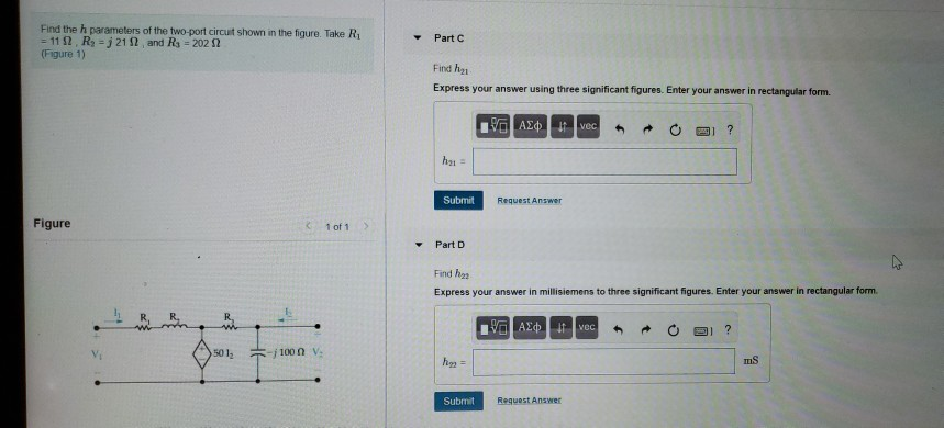 Solved Part A Find the h parameters of the two port circuit | Chegg.com
