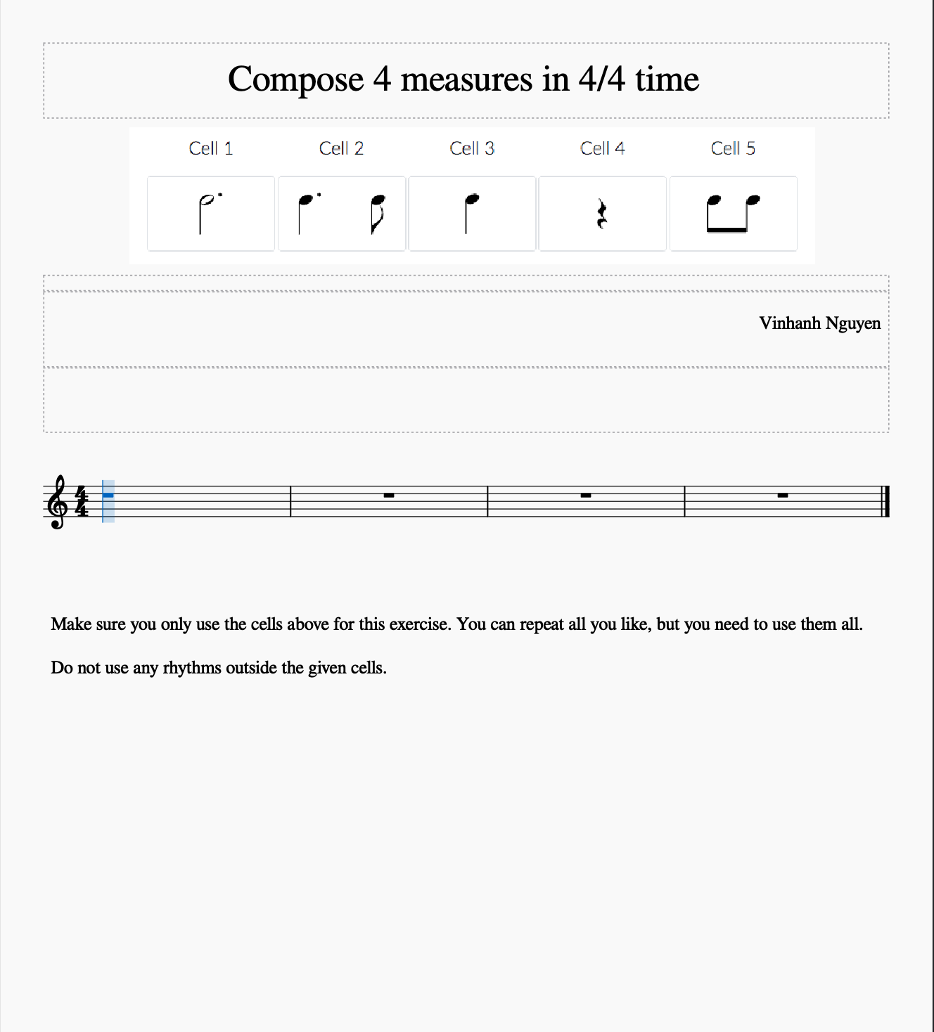 Please help me Compose 4 ﻿measures in 44 ﻿timeCell | Chegg.com