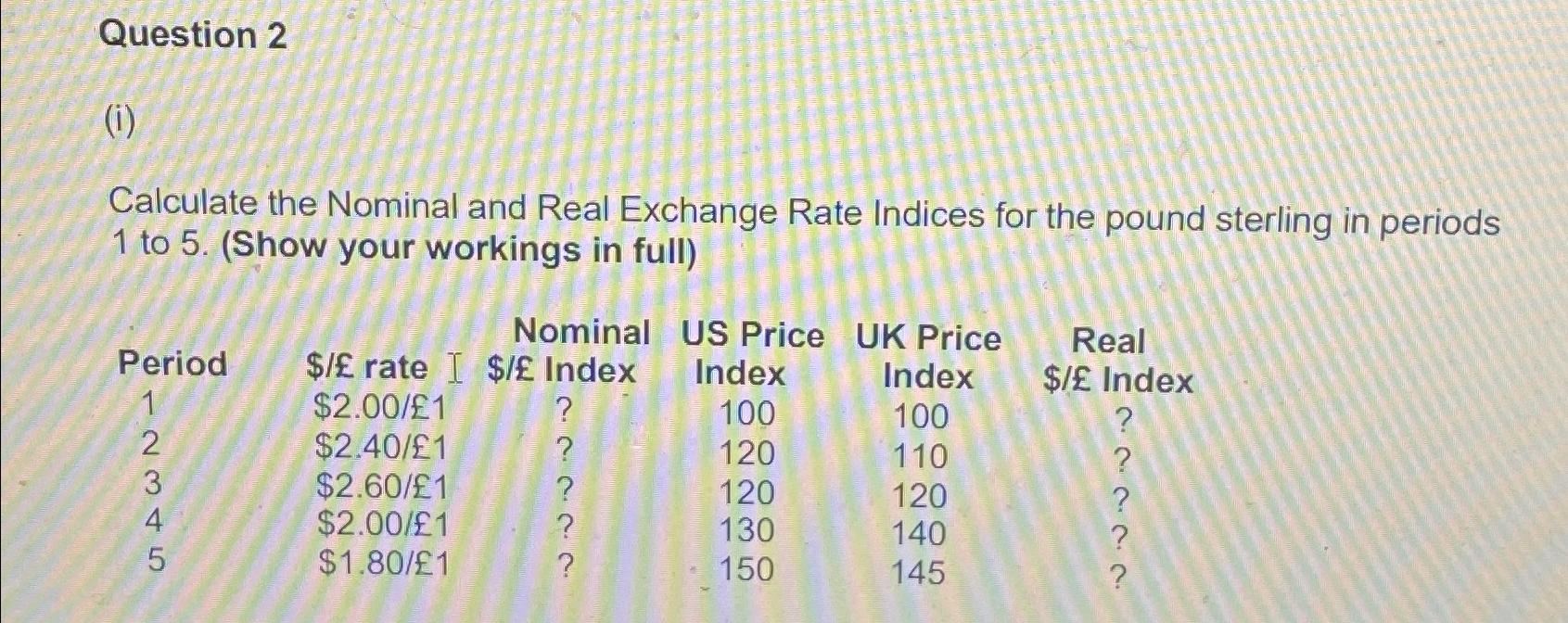 Solved Question 2(i)Calculate the Nominal and Real Exchange | Chegg.com