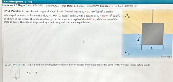 Solved (8\%) Problem 9: A cube with edges of length L=0.11 m | Chegg.com