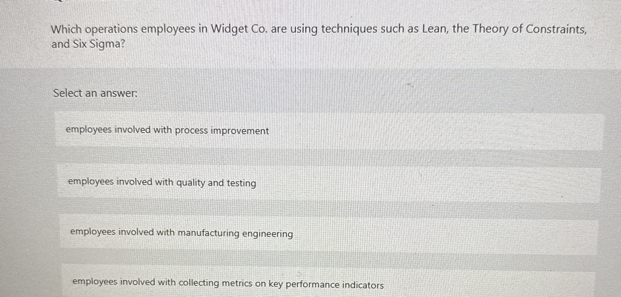 Solved Which operations employees in Widget Co. ﻿are using | Chegg.com
