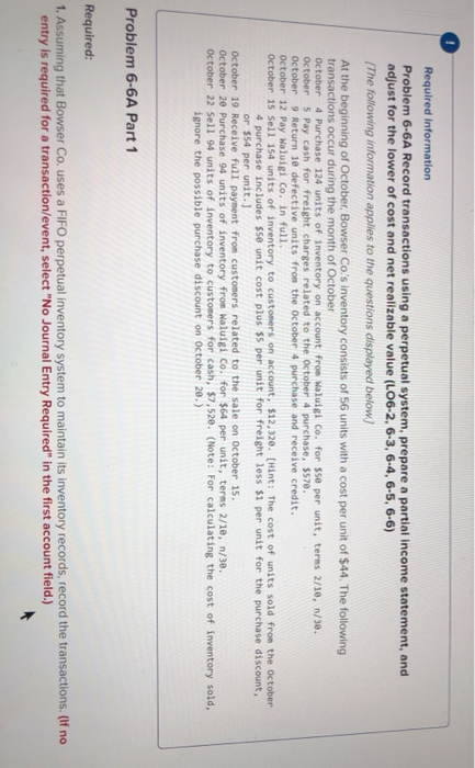 Solved Required information Problem 6-6A Record transactions | Chegg.com