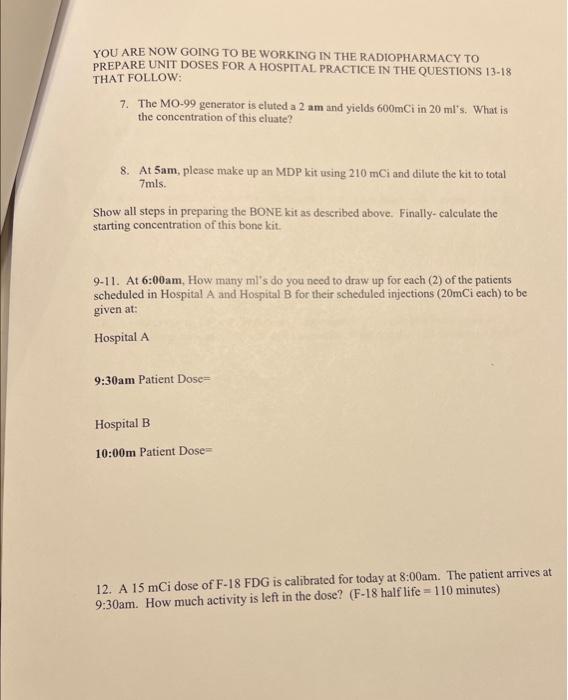 1. The Mo-99/Te-99m generator is eluted at 6a m and | Chegg.com