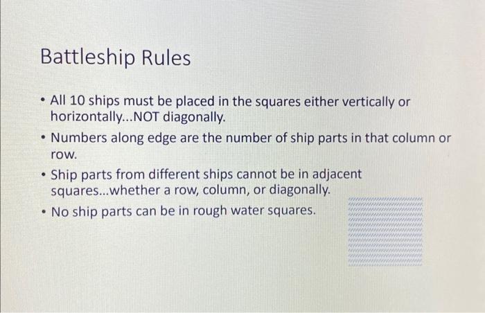 Solved Here's the puzzle to solve... Battleship Rules - All | Chegg.com
