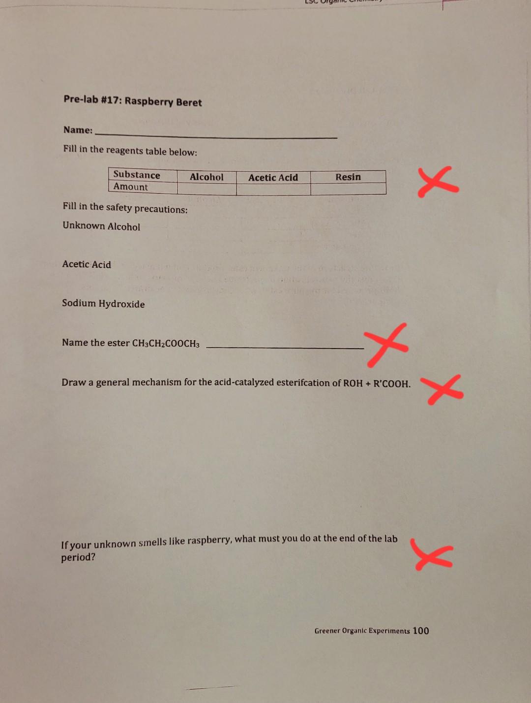 Fill in the reagents table below: Fill in the safety | Chegg.com
