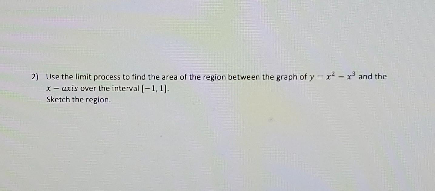 Solved 2) Use the limit process to find the area of the | Chegg.com